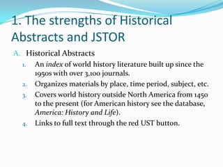 Historical Abstracts and JSTOR | PPTX
