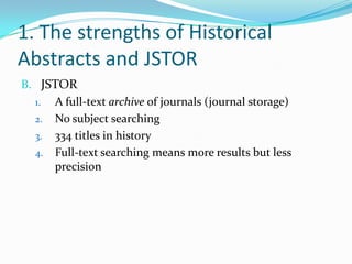 Historical Abstracts and JSTOR | PPTX