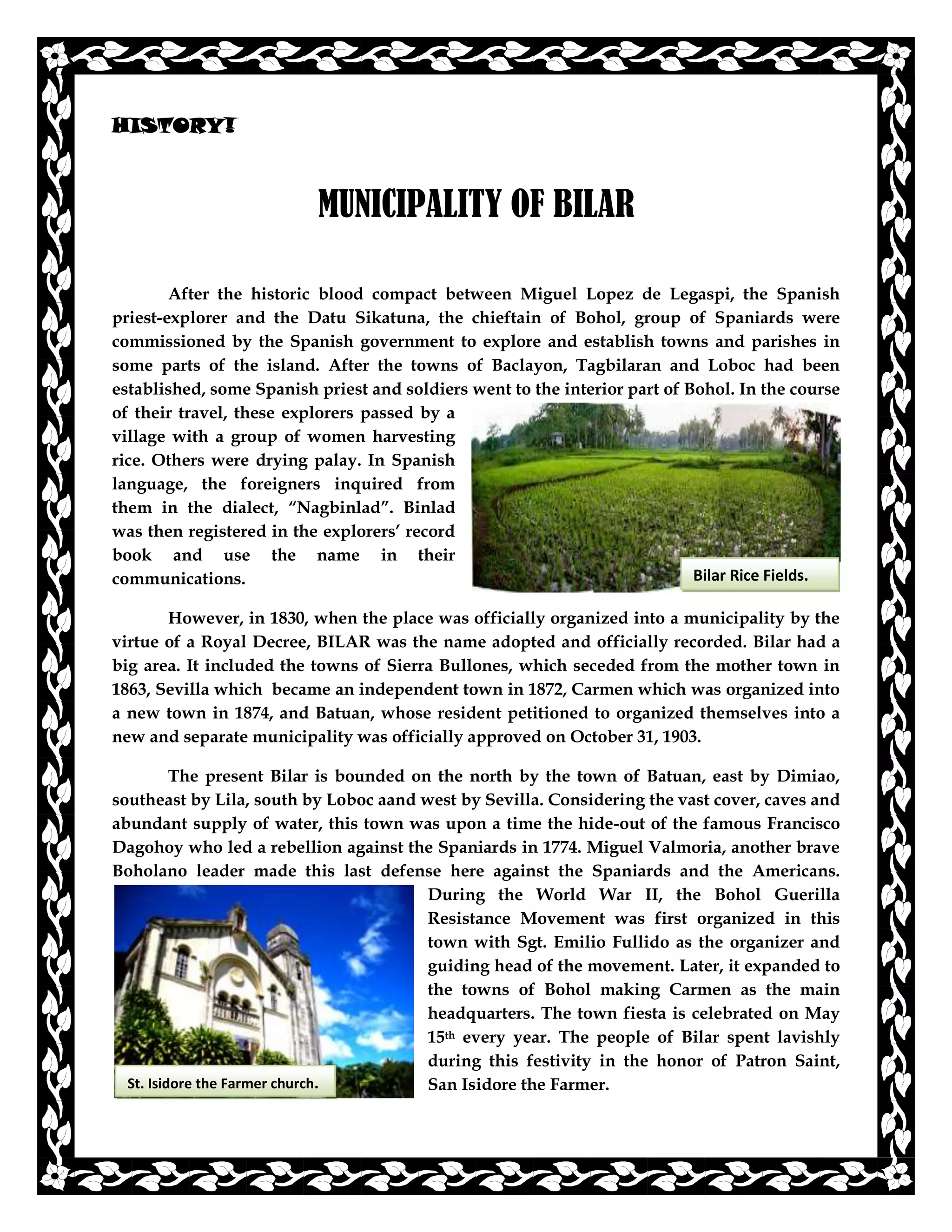 Historical background of poblacion, bilar | DOCX