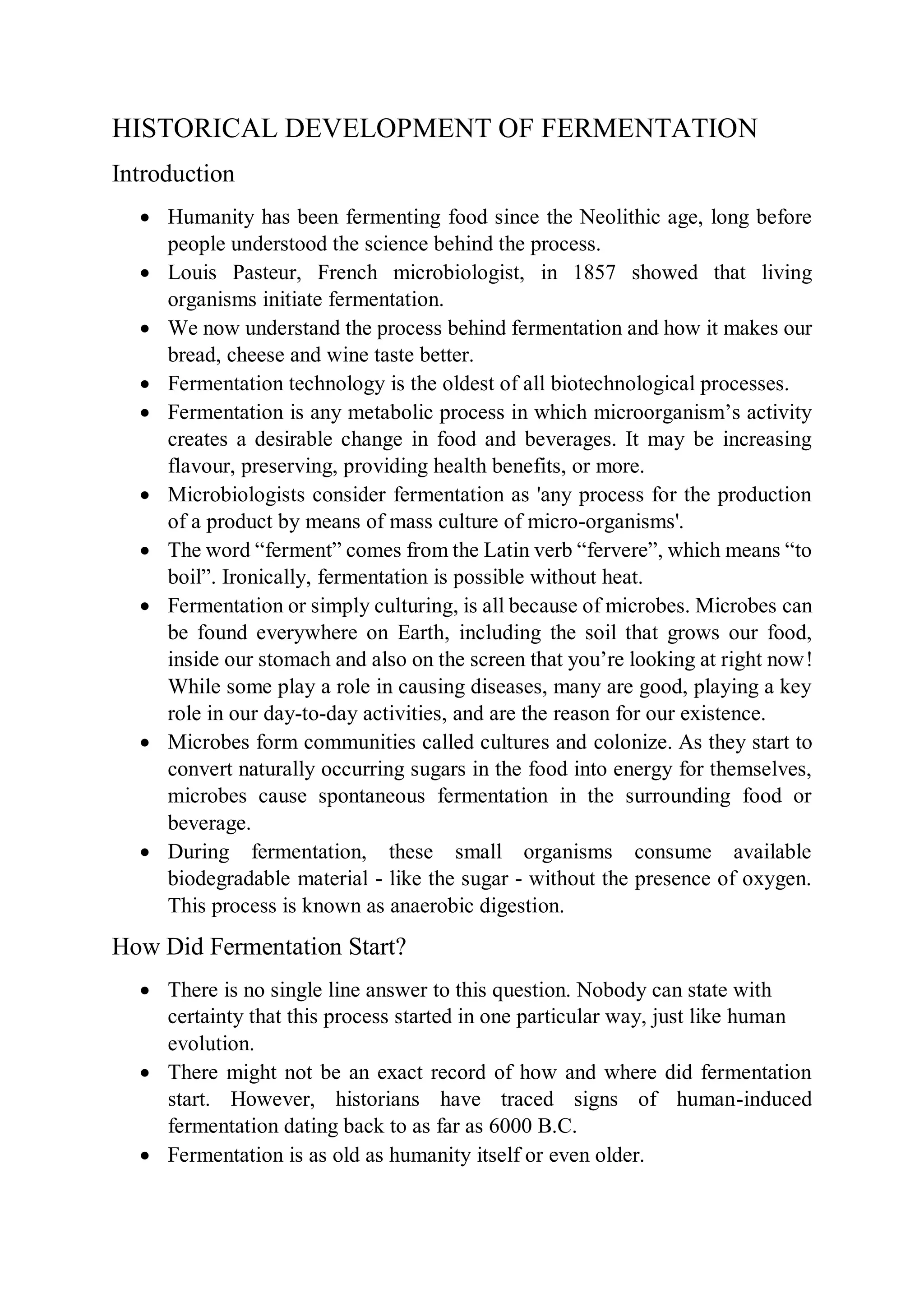 Historical Development of Fermentation | PDF