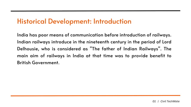 Historical Development of Indian Railways | Civil TechMate | PPT