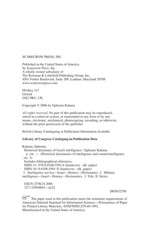Ephraim Kahana.Historical dictionary of israeli intelligence | PDF