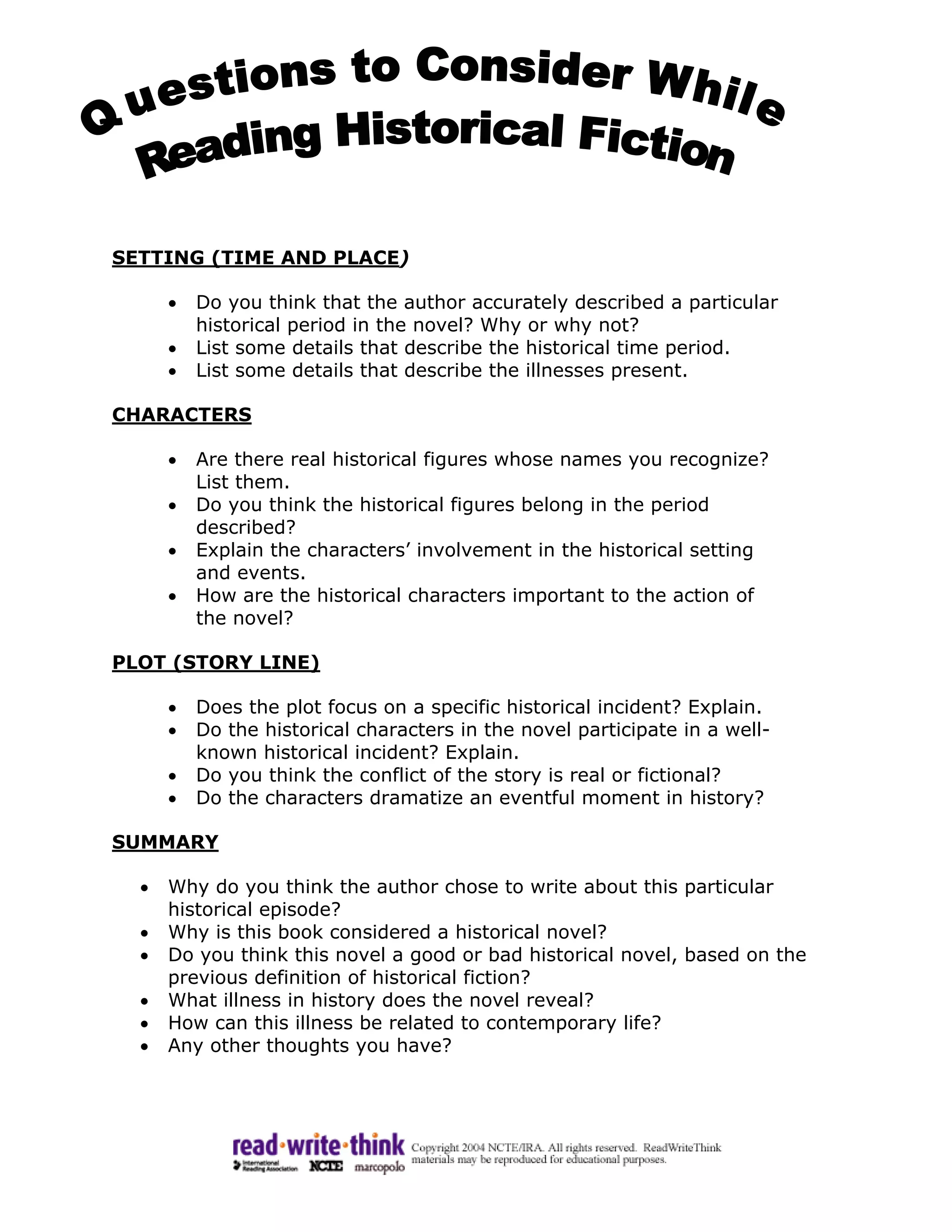 Historical fictionquestions | PDF