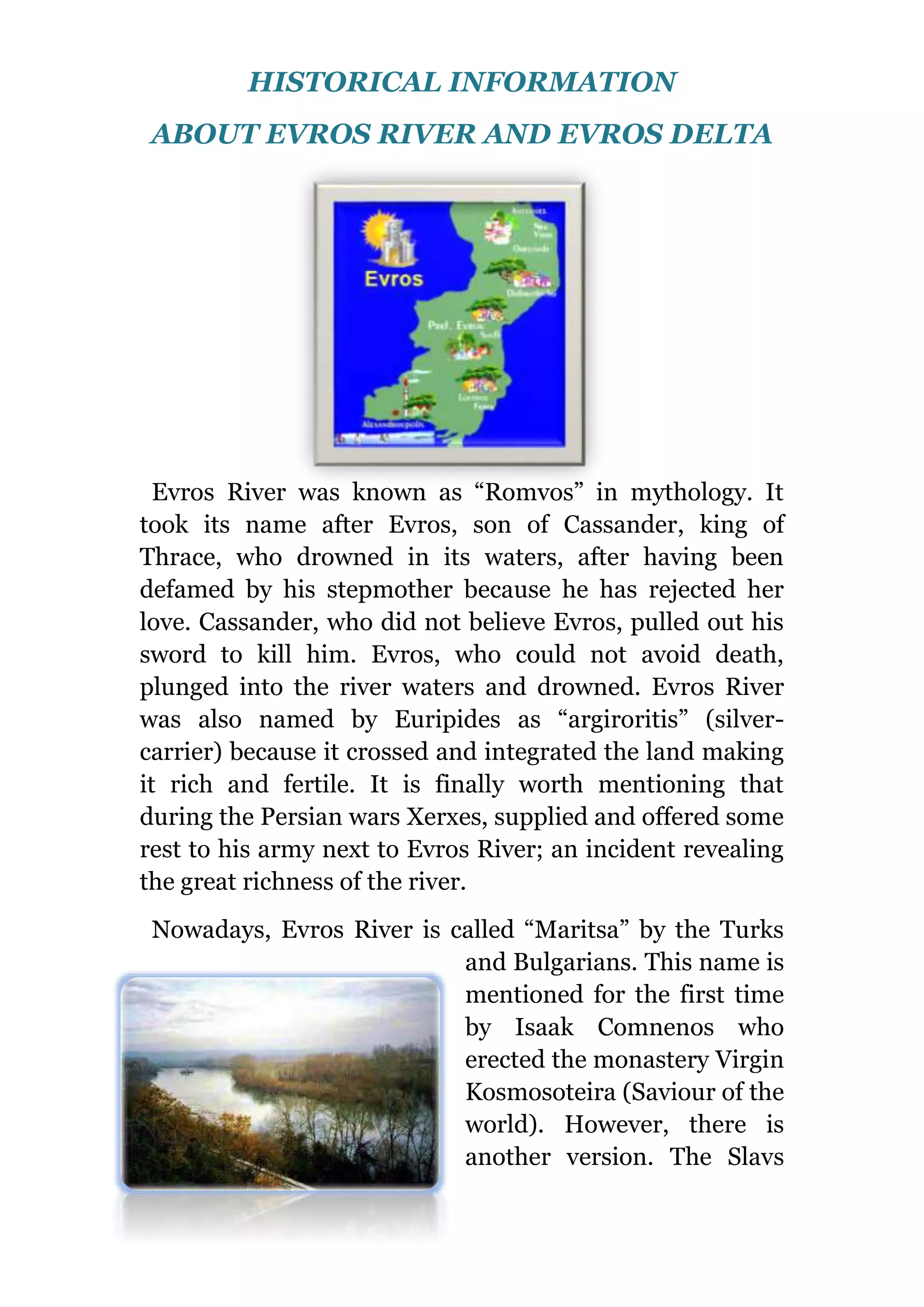 Historical information about evros river and Evros Delta | DOCX