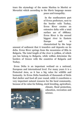 Historical information about evros river and Evros Delta | DOCX