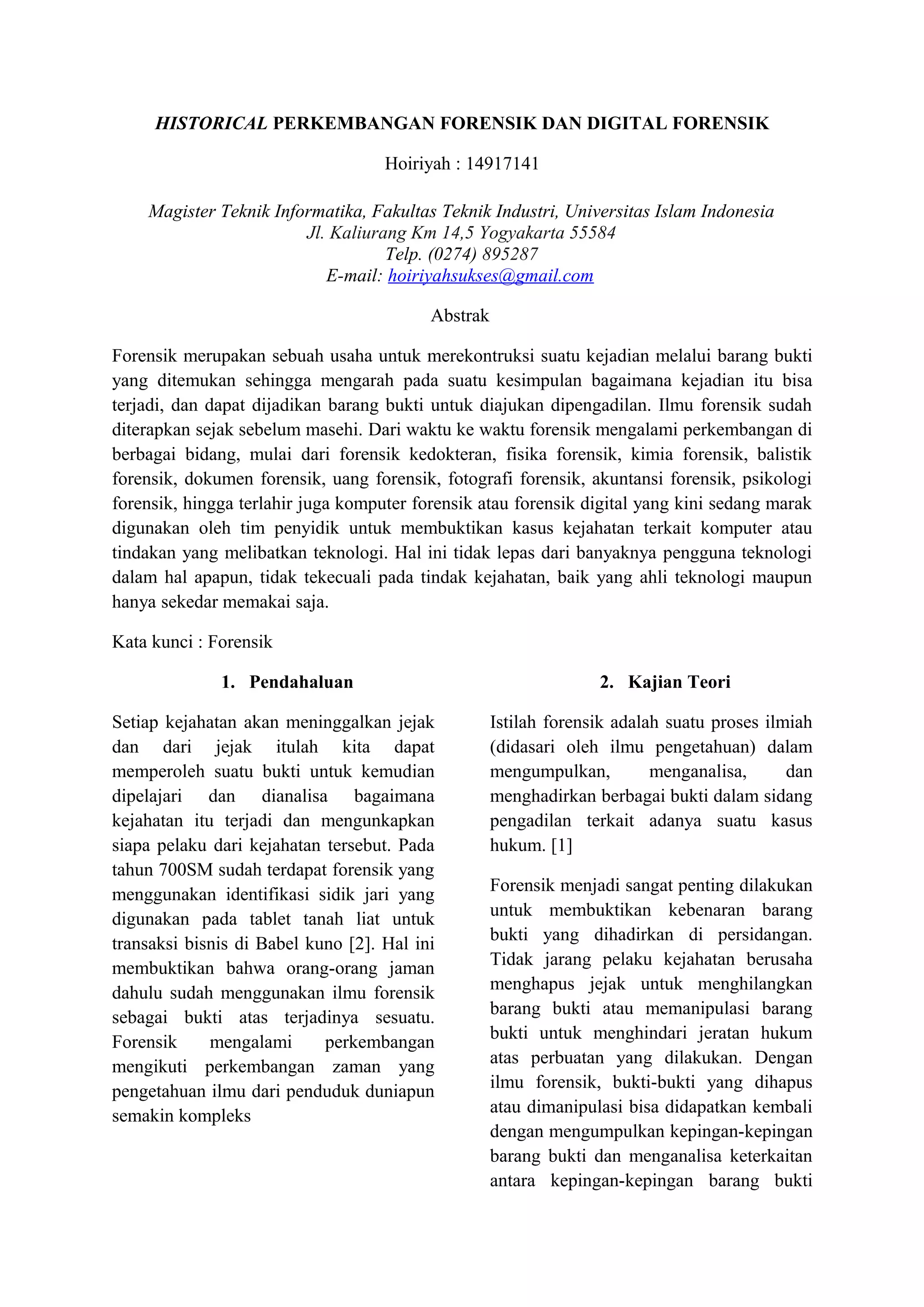 Historical perkembangan forensik | DOC