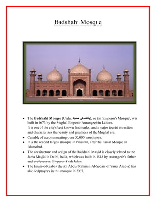 Badshahi Mosque In Pakistan Essay