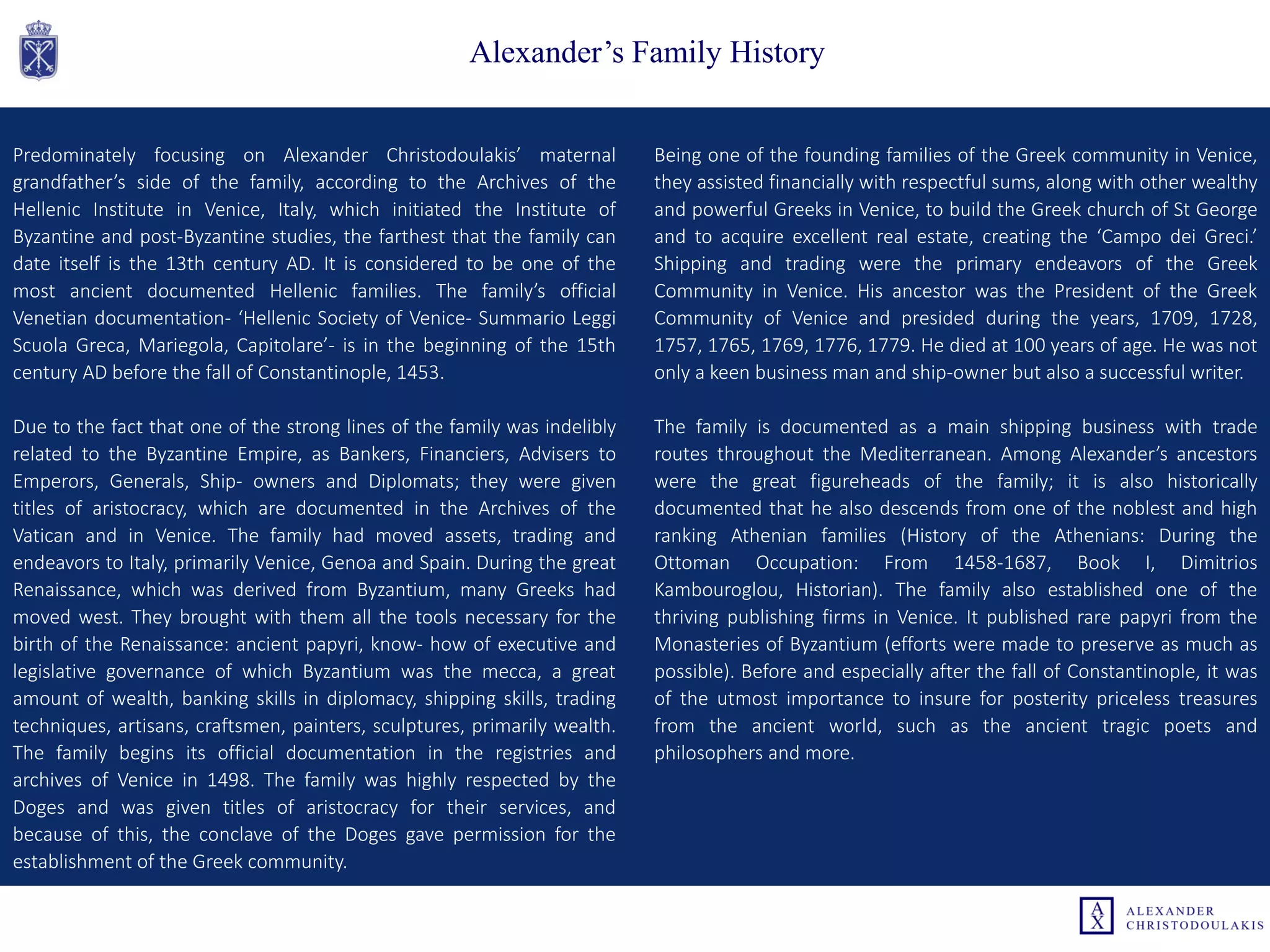 Alexander Christodoulakis: Family History and Achievements | PPT