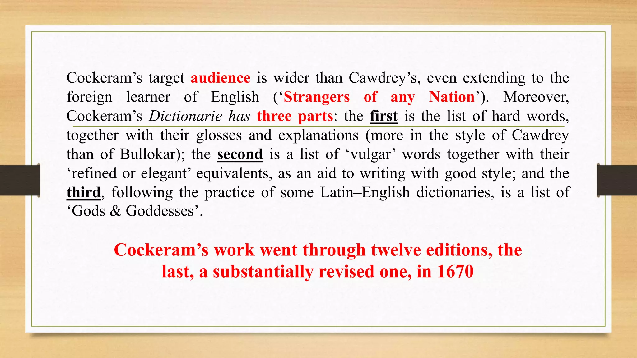 Historical Trace of Dictionary Making in English | PPTX