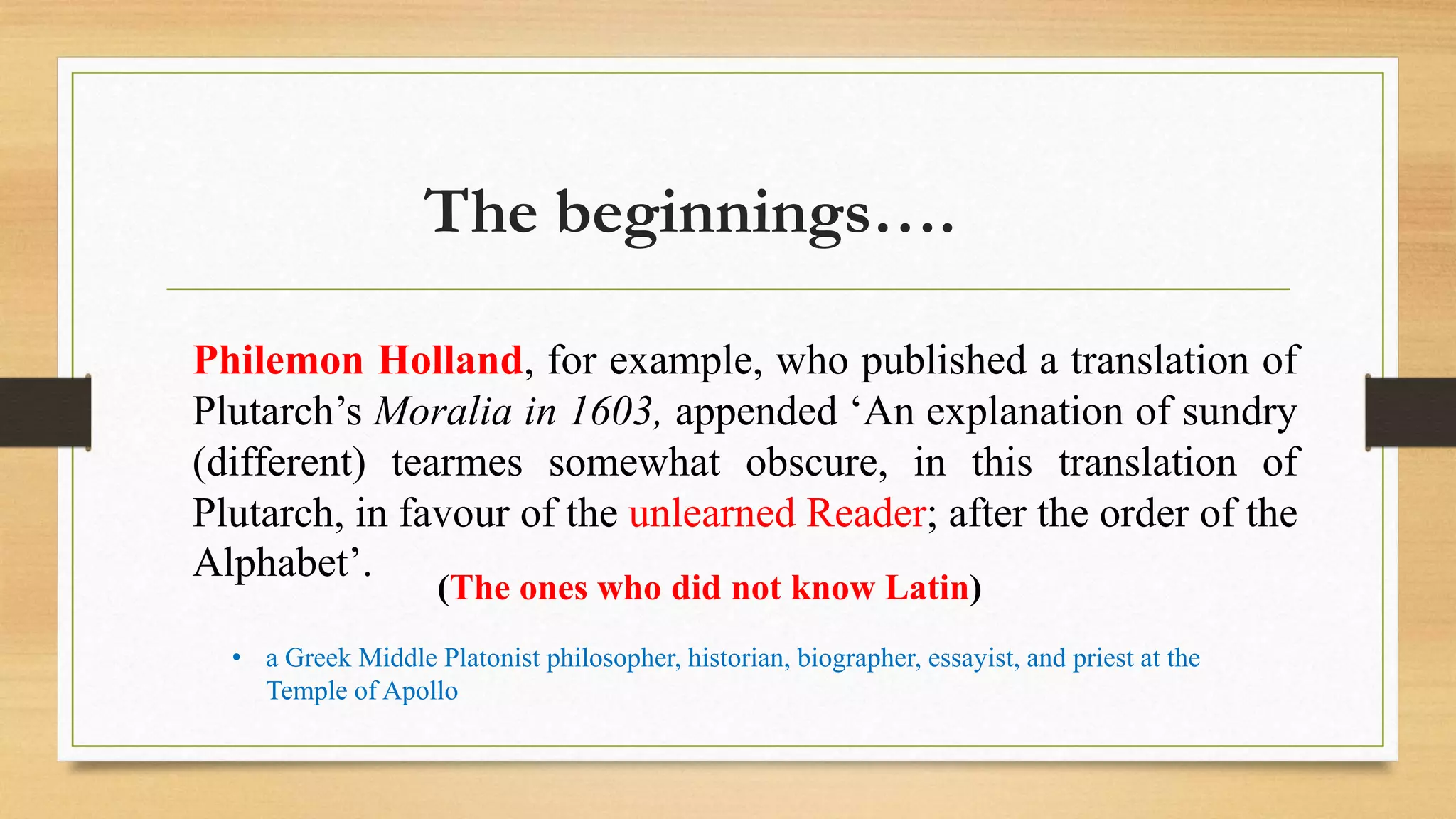 Historical Trace of Dictionary Making in English | PPTX