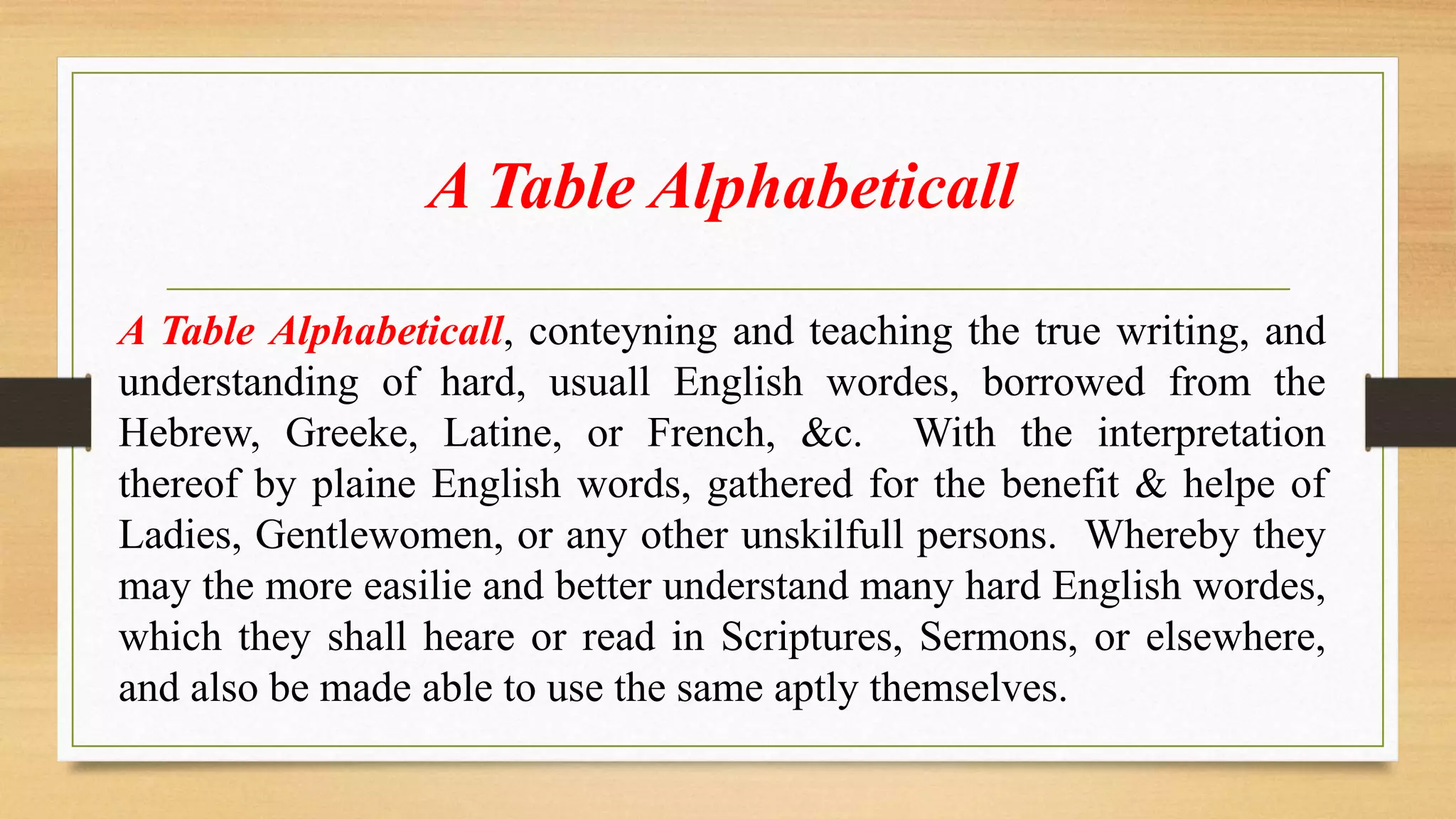 Historical Trace of Dictionary Making in English | PPTX