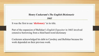 Historical Trace of Dictionary Making in English | PPTX