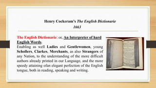 Historical Trace of Dictionary Making in English | PPTX