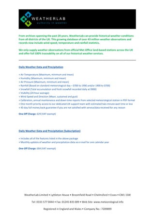 WeatherLab - Historical Weather Data (Datasheet) | PDF