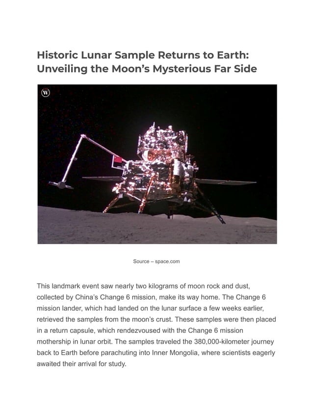 China's Change 6 Mission Returns Moon Samples: Unveiling the Far Side ...