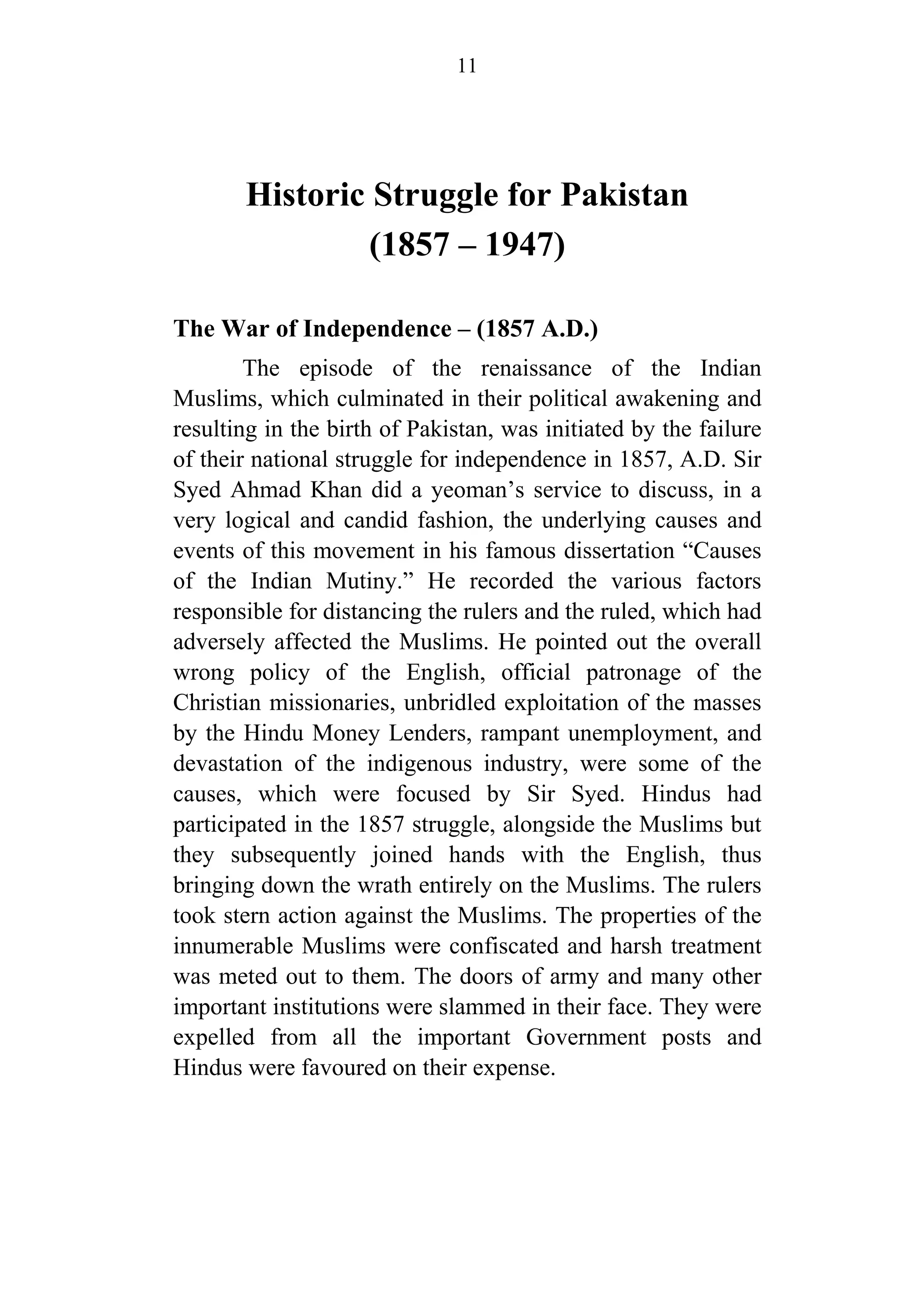 Historic struggle for pakistan 1857 1947 | PDF