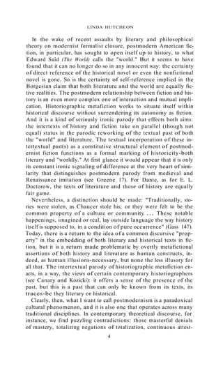 Historiographic Metafiction - Linda Hutcheon | PDF