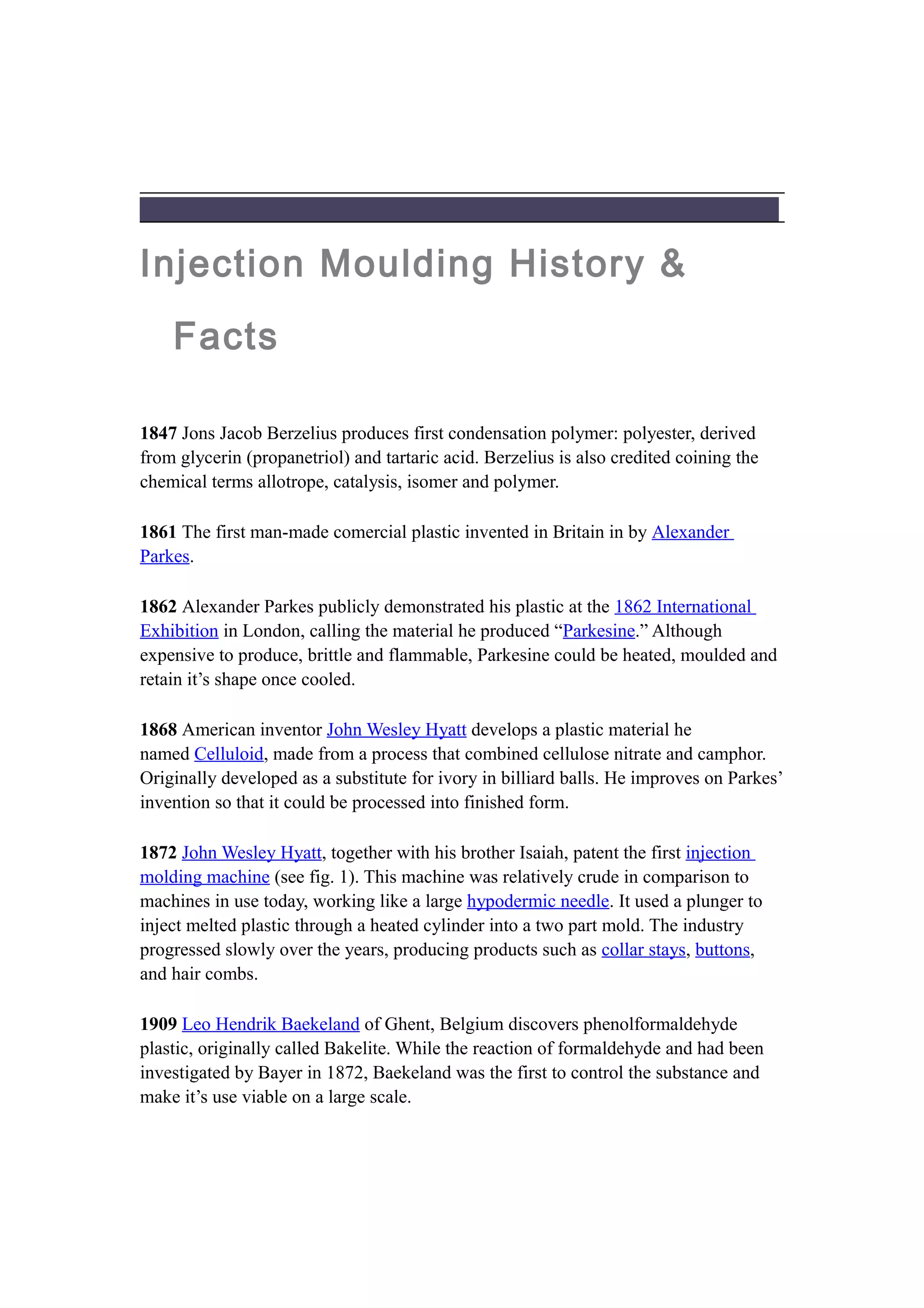 Injection Moulding History & Facts | DOC