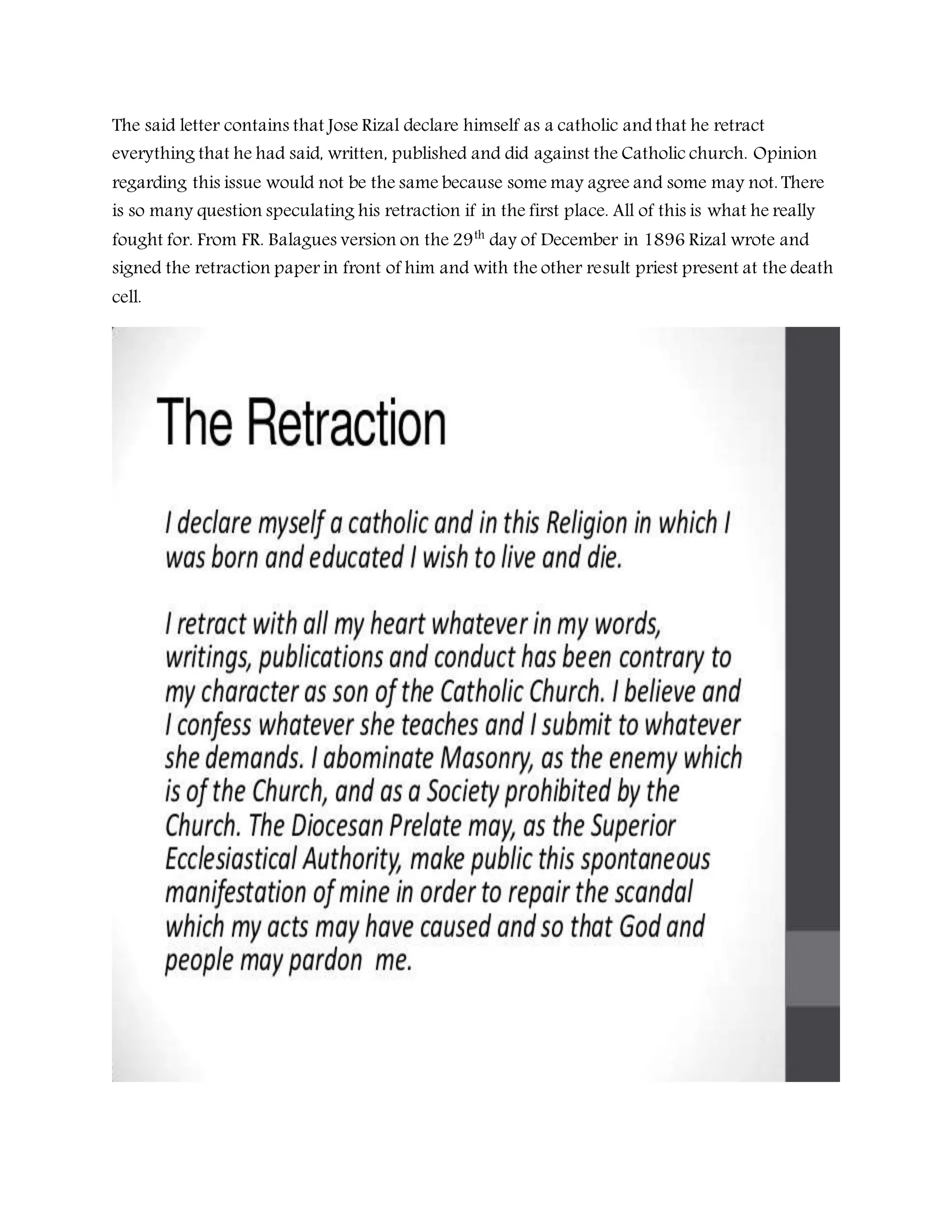 the retraction of Rizal | DOCX