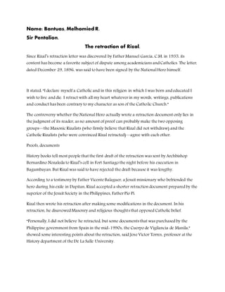 the retraction of Rizal | DOCX