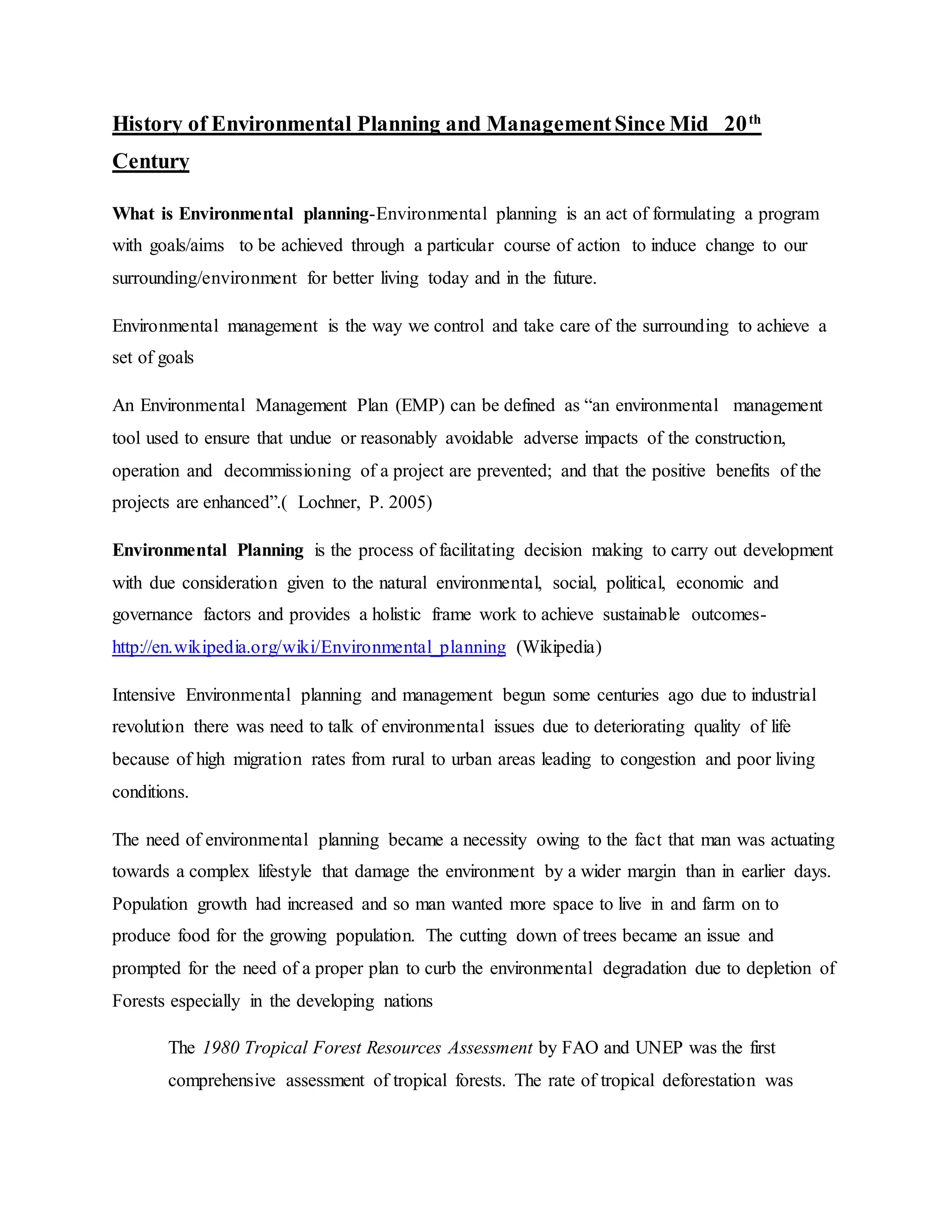 History of environmental planning and management since mid 20th century ...