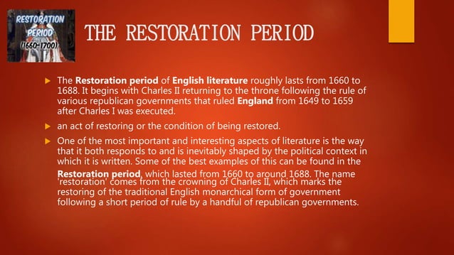 Literary Characteristics Of Restoration Age | PPTX | Poetry | Books and ...