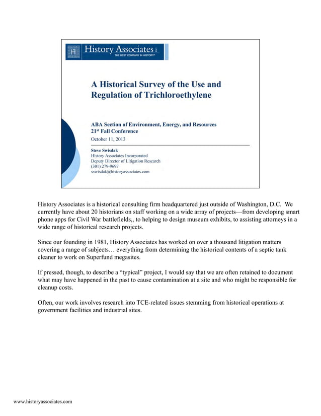 A Historical Survey of the Use and Regulation of TCE | PDF | Chemistry ...