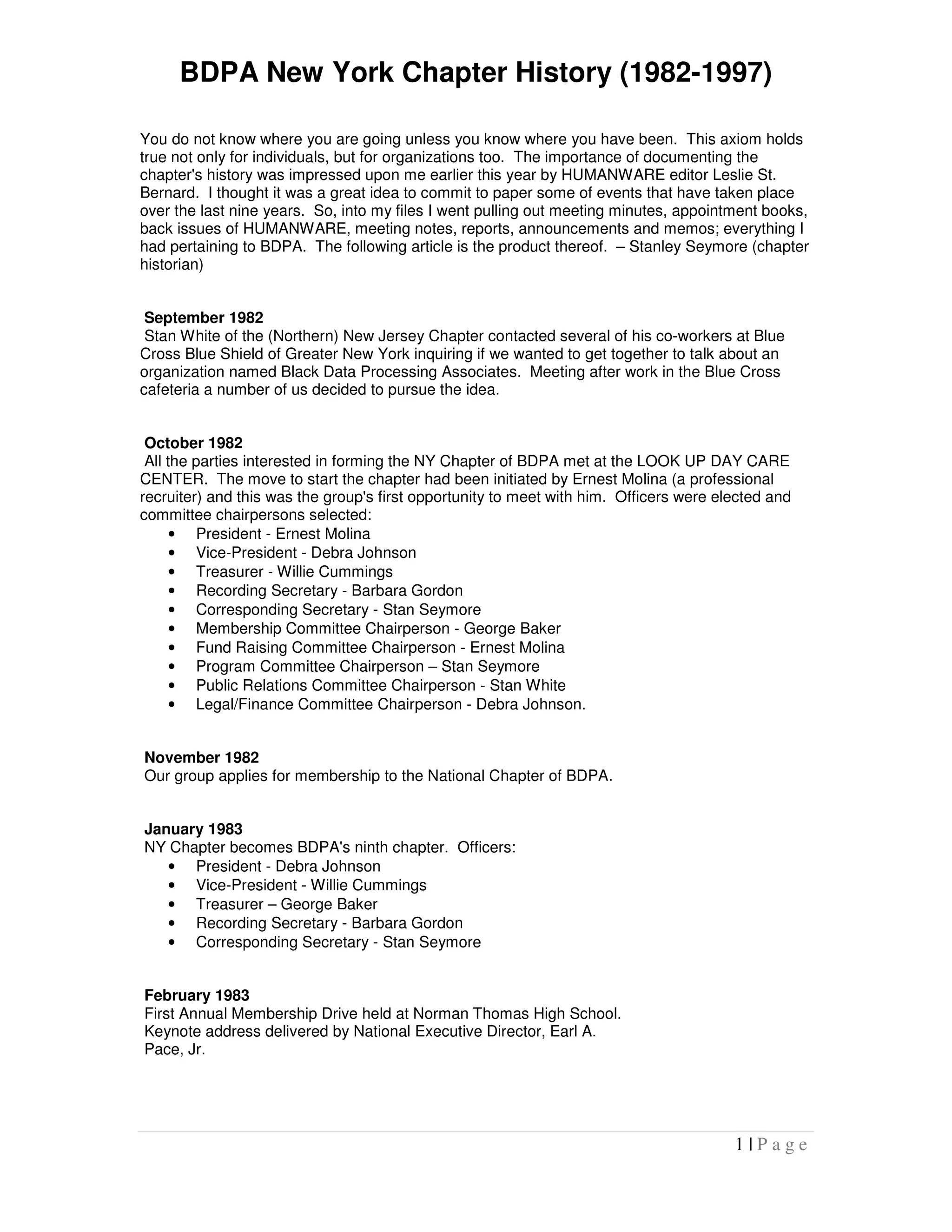History: BDPA New York Chapter (1982-1997) | PDF