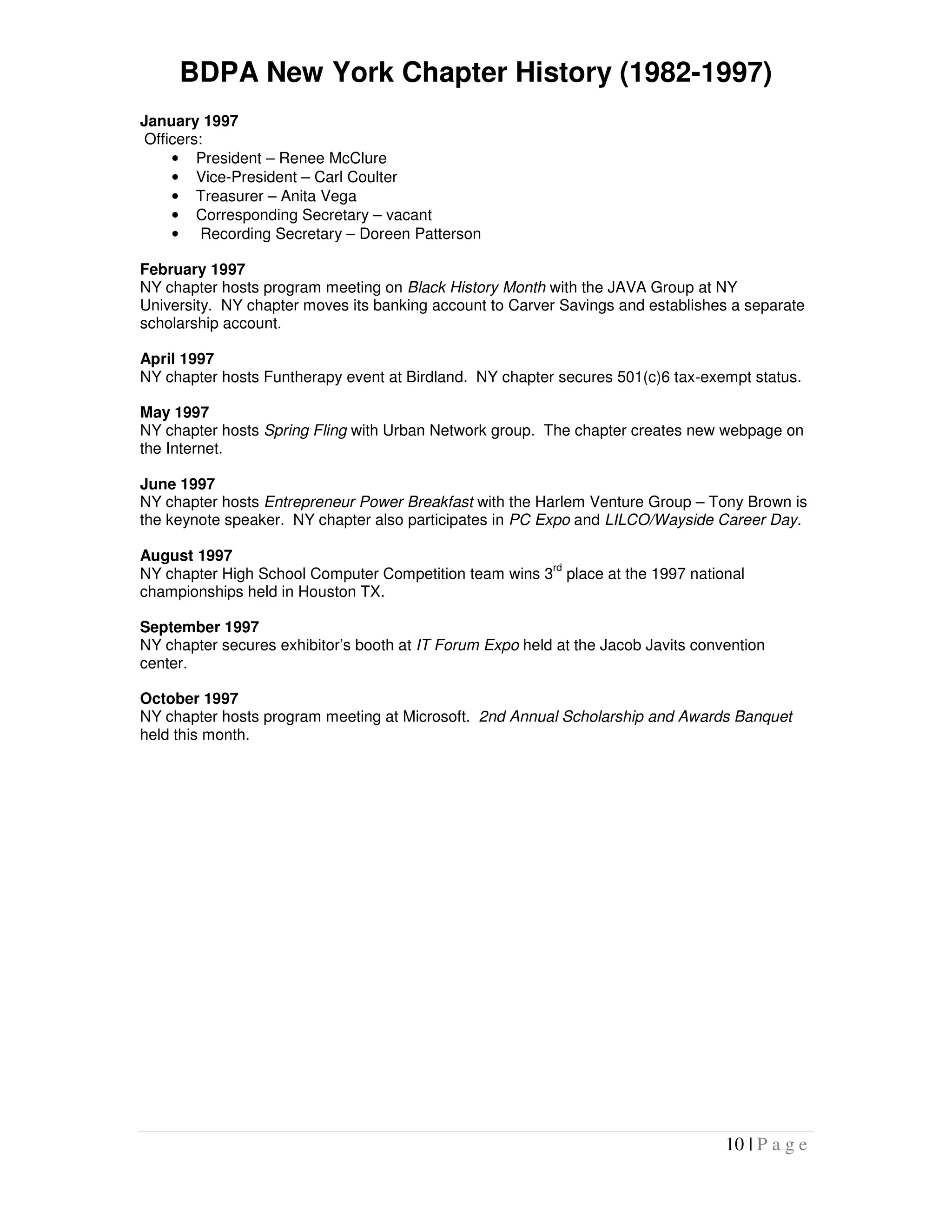 History: BDPA New York Chapter (1982-1997) | PDF