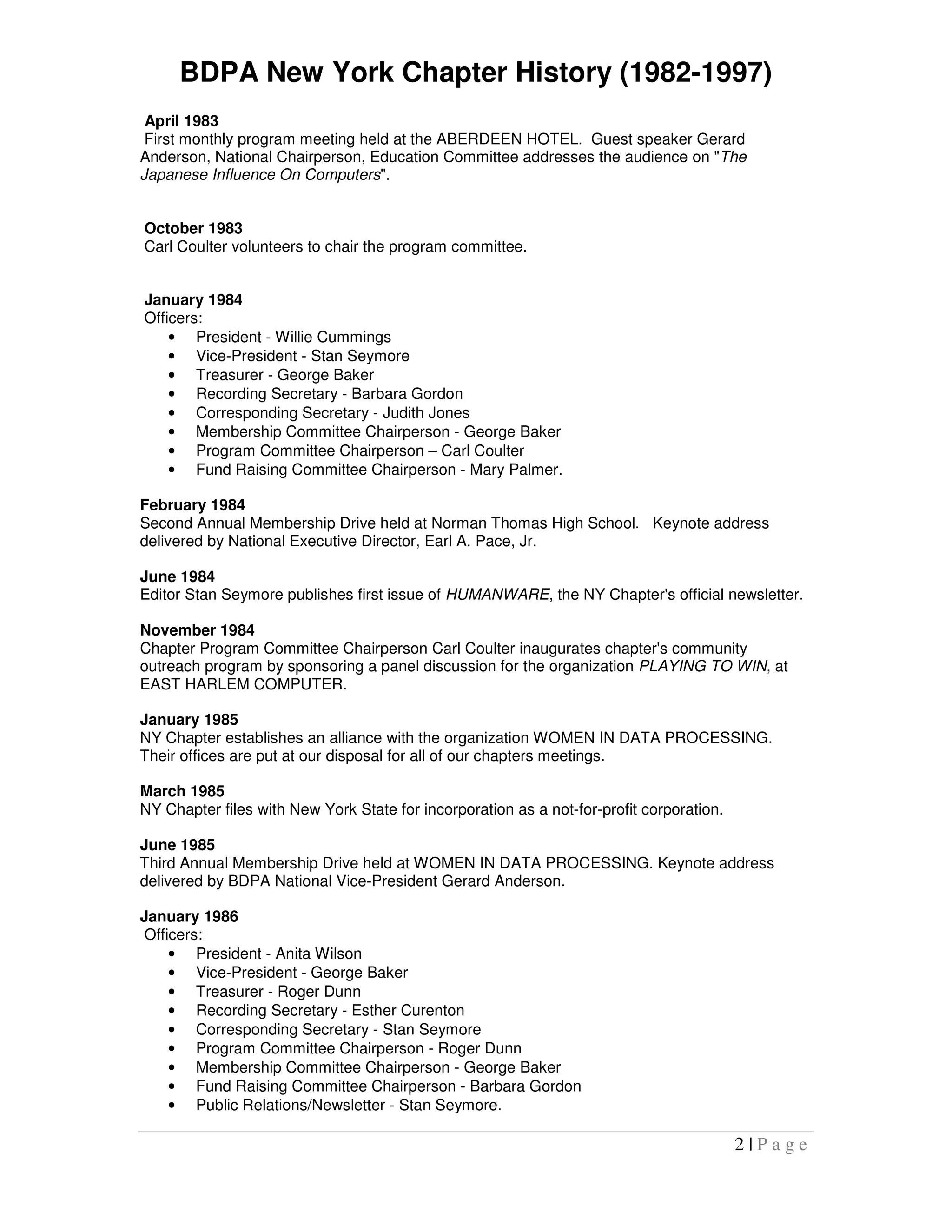 History: BDPA New York Chapter (1982-1997) | PDF