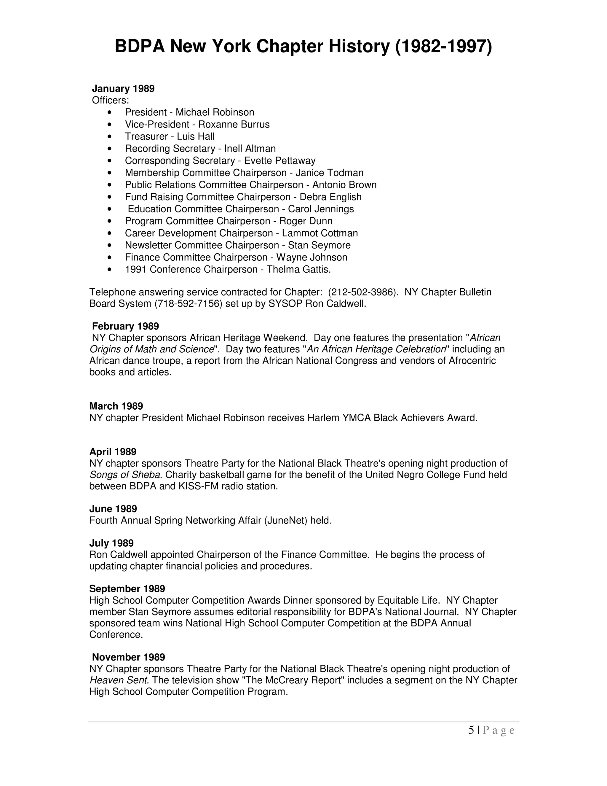 History: BDPA New York Chapter (1982-1997) | PDF