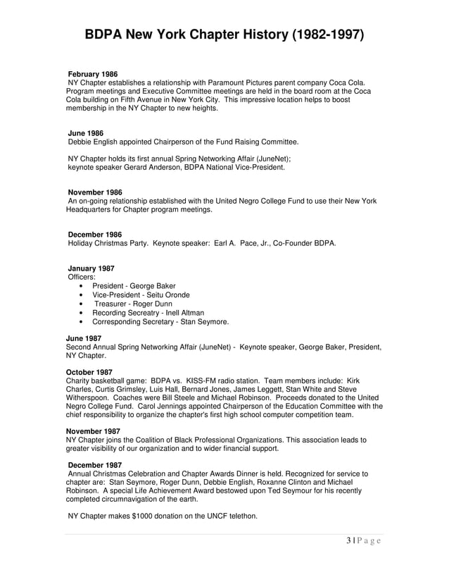 History: BDPA New York Chapter (1982-1997) | PDF