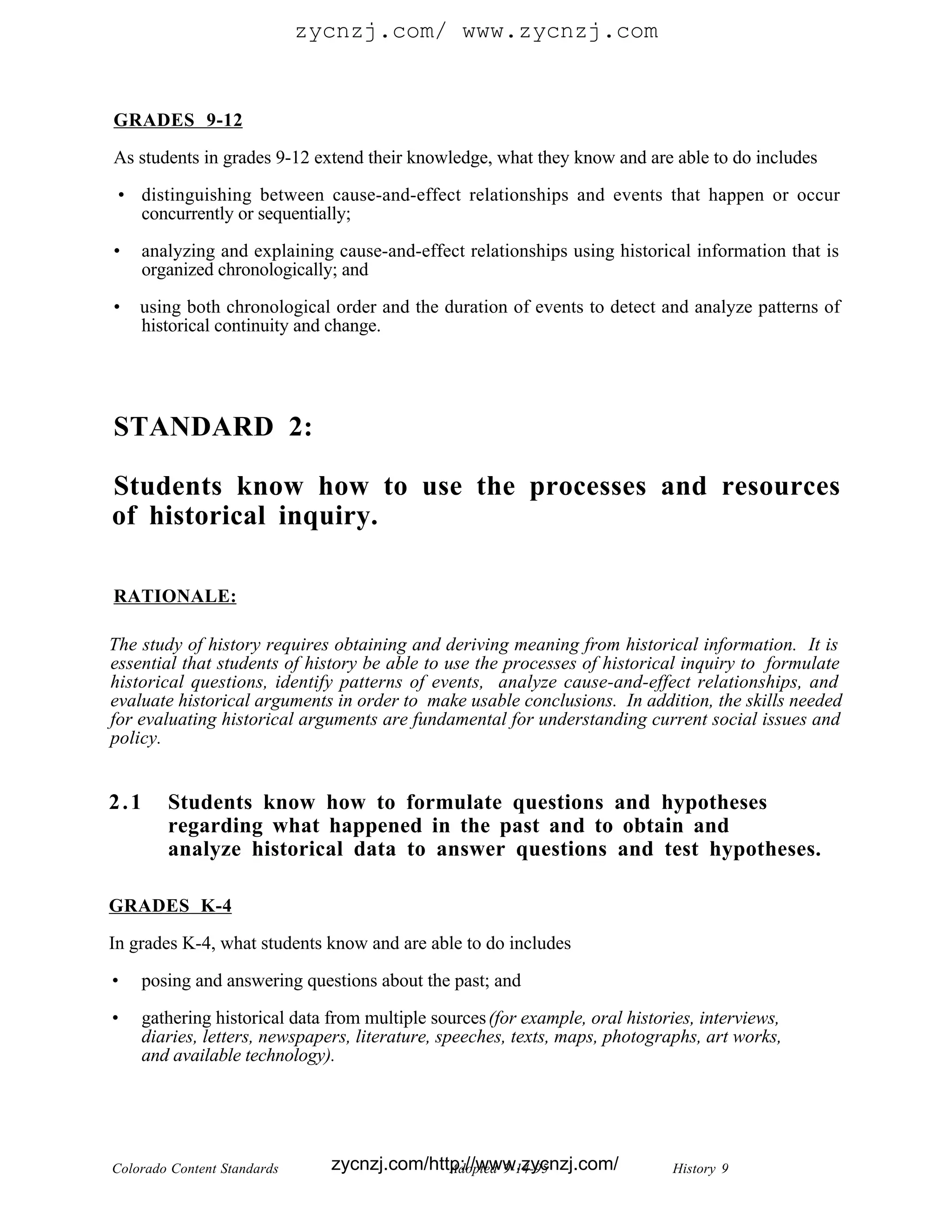 History colorado model content standards | PDF