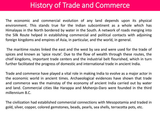 History of Trade and Commerce in Ancient India . p1 VIVA VVIT | PPTX