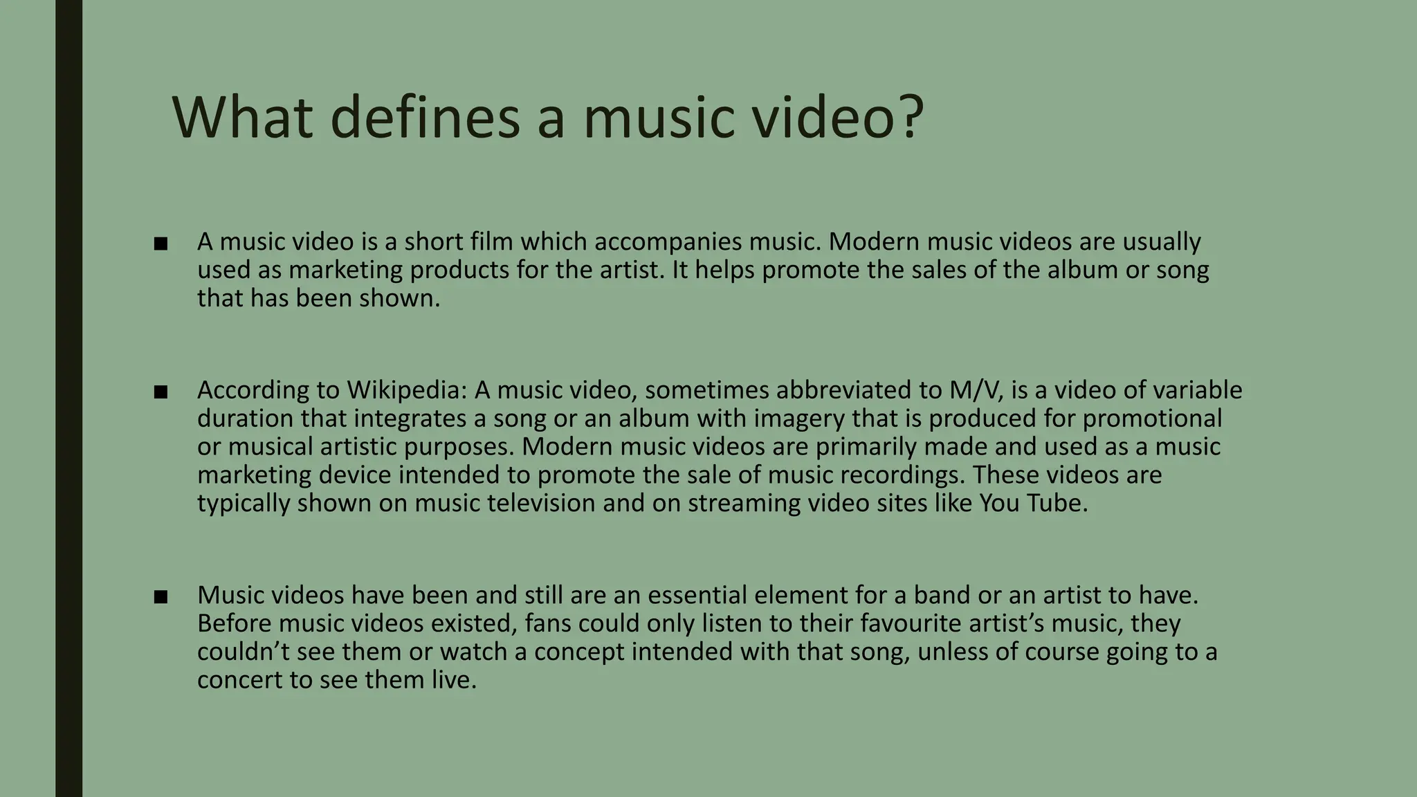 The history of music videos a level presentation | PPTX