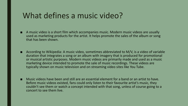 The history of music videos a level presentation | PPT