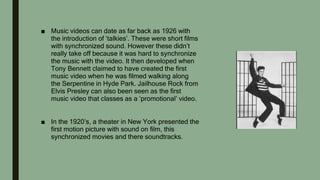 The history of music videos a level presentation | PPT