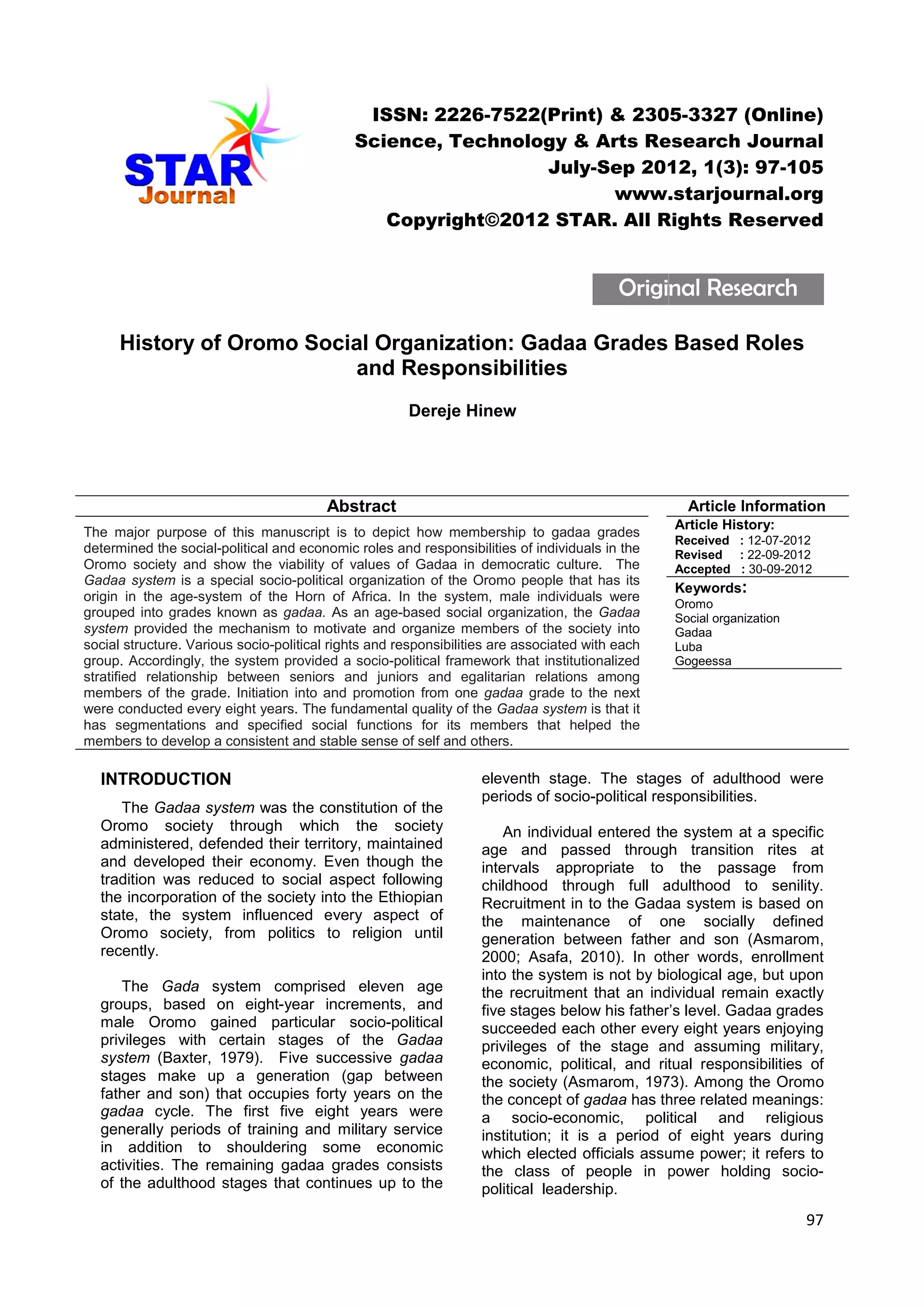 History of-oromo-social-organization-gadaa-grades-based-roles | PDF