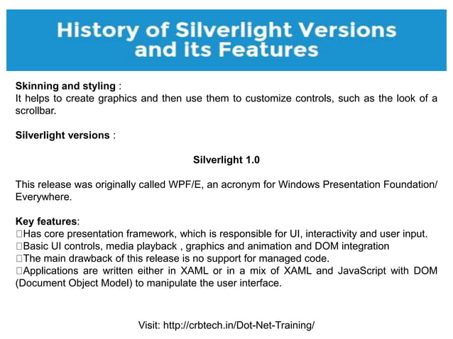 History of-silverlight-versions-and-its-features-CRB-Tech | PPTX