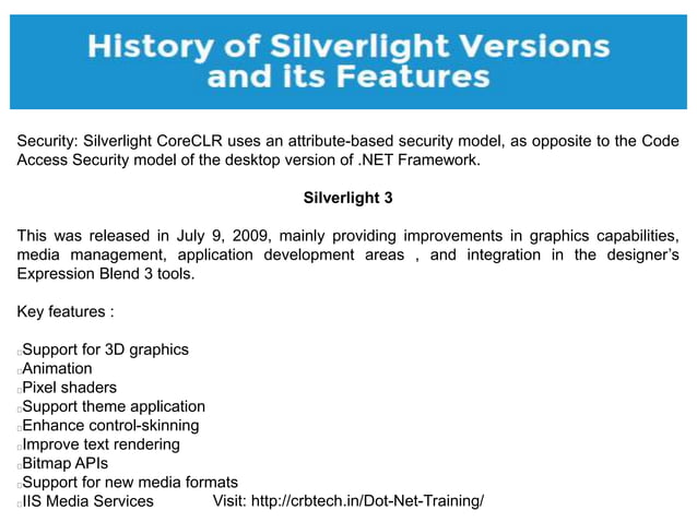 History of-silverlight-versions-and-its-features-CRB-Tech | PPTX