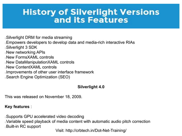 History of-silverlight-versions-and-its-features-CRB-Tech | PPTX