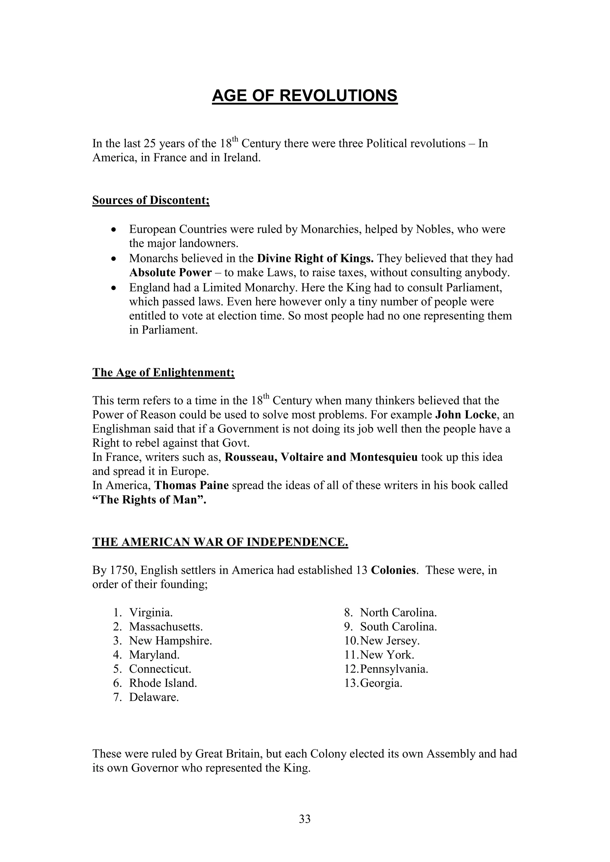 History Notes on the Age of Revolutions | PDF