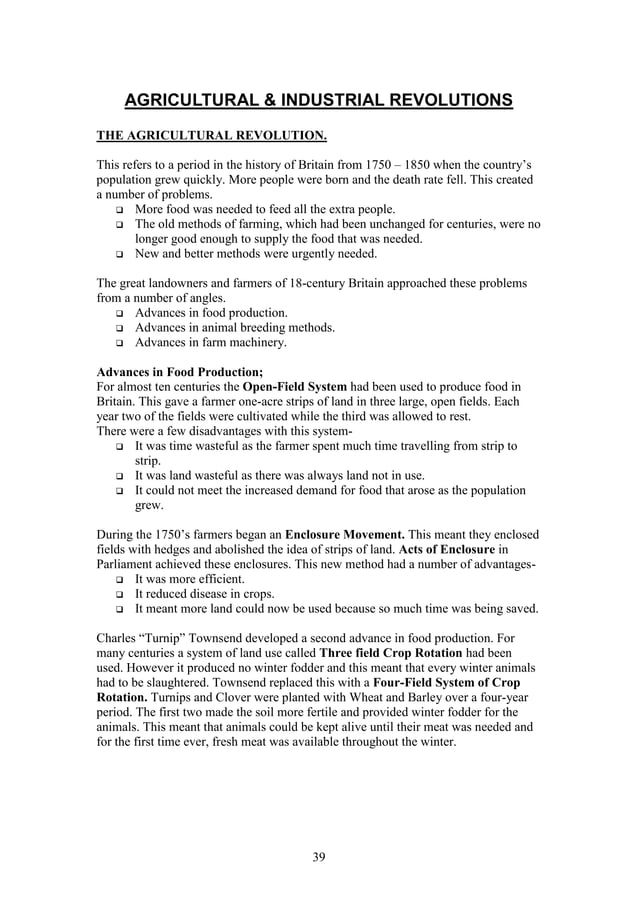 History Notes on the Industrial and Agricultural Revolutions | PDF