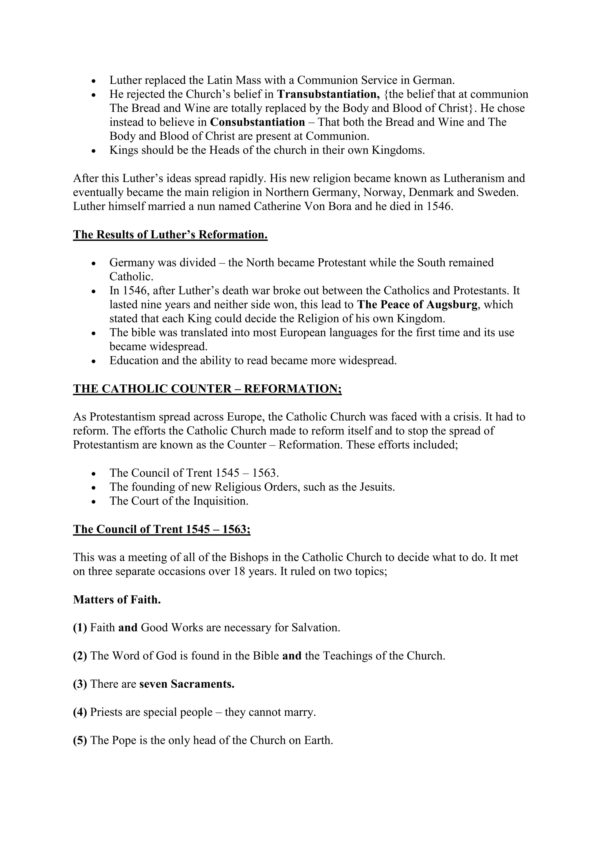 History Notes The Reformation and Counter Reformation | PDF