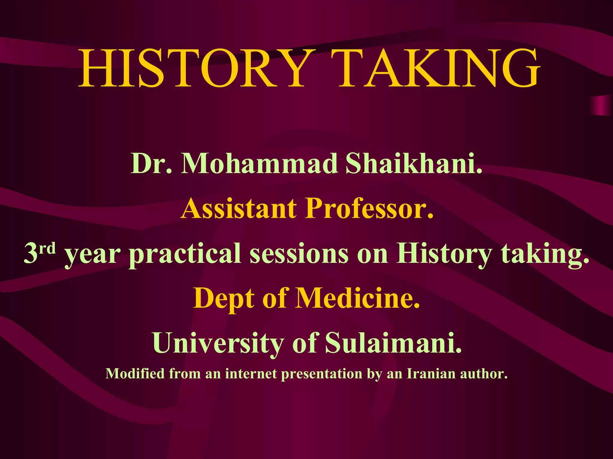 History Taking. | PPT