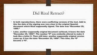 HISTORY 101 rizal Did Rizal Retract.pptx