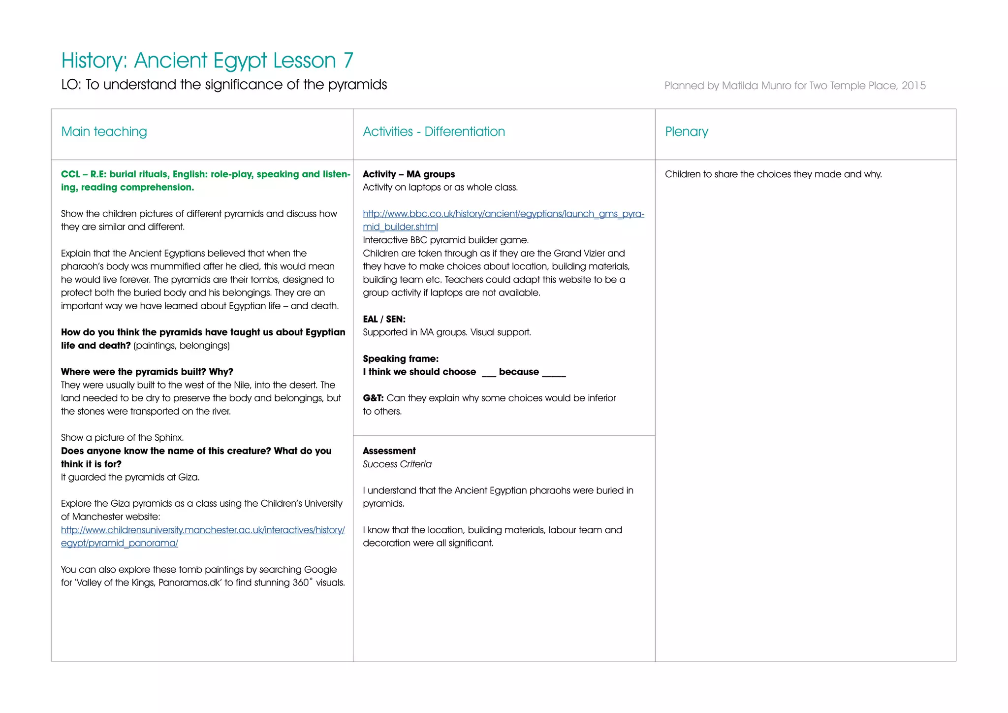 History: ancient egypt lesson 1 two temple place | PDF | Arts and ...
