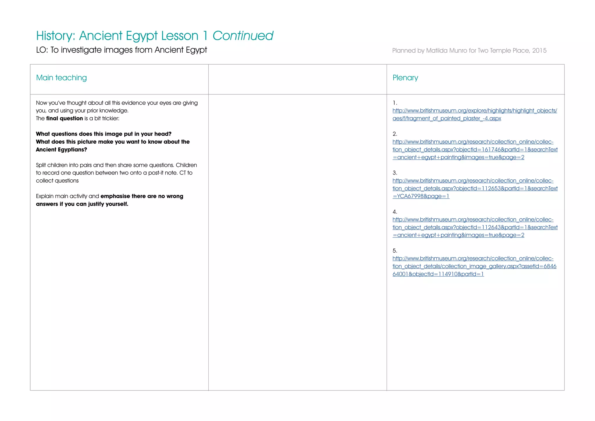 History: ancient egypt lesson 1 two temple place | PDF