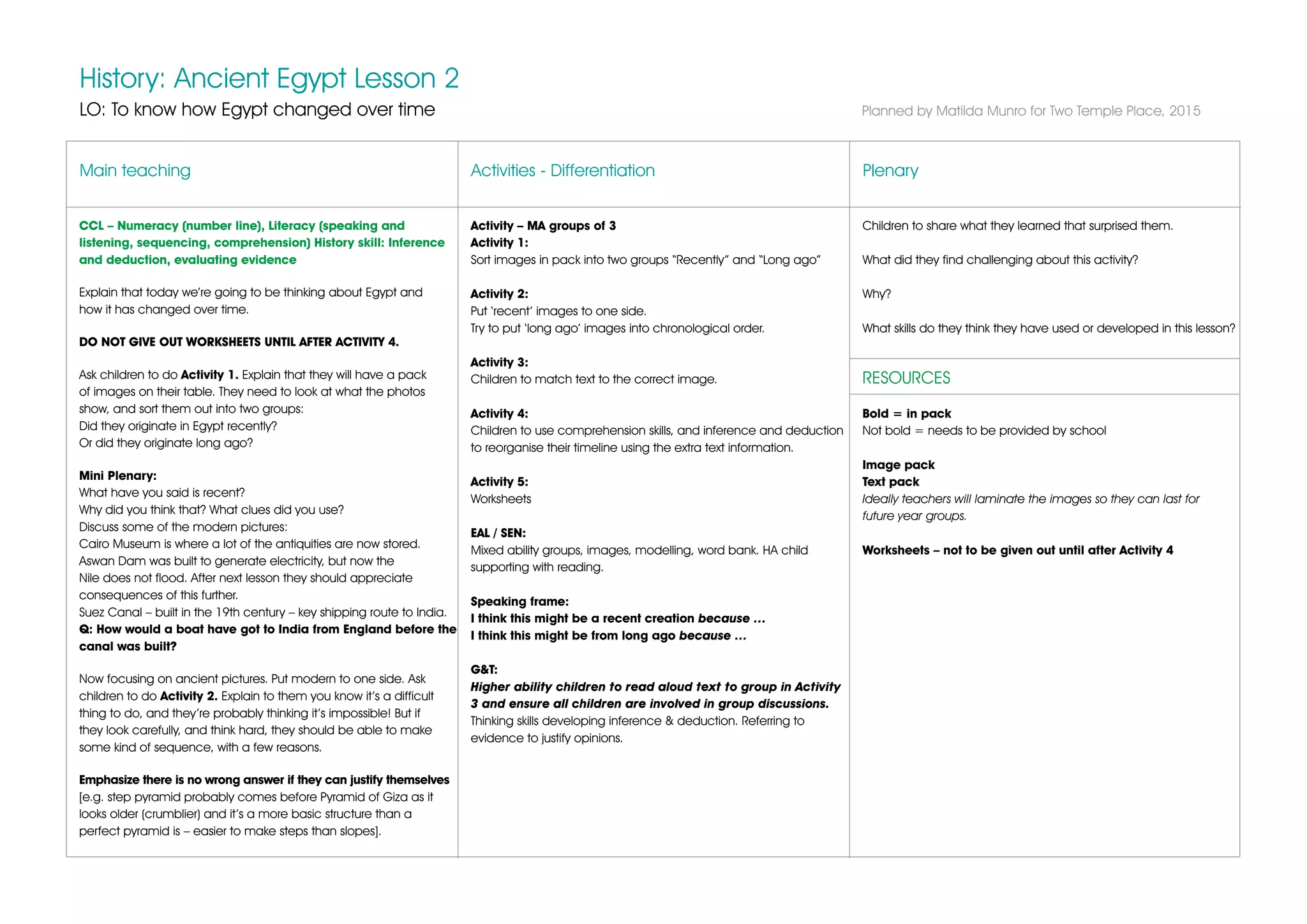 History: ancient egypt lesson 1 two temple place | PDF | Arts and ...