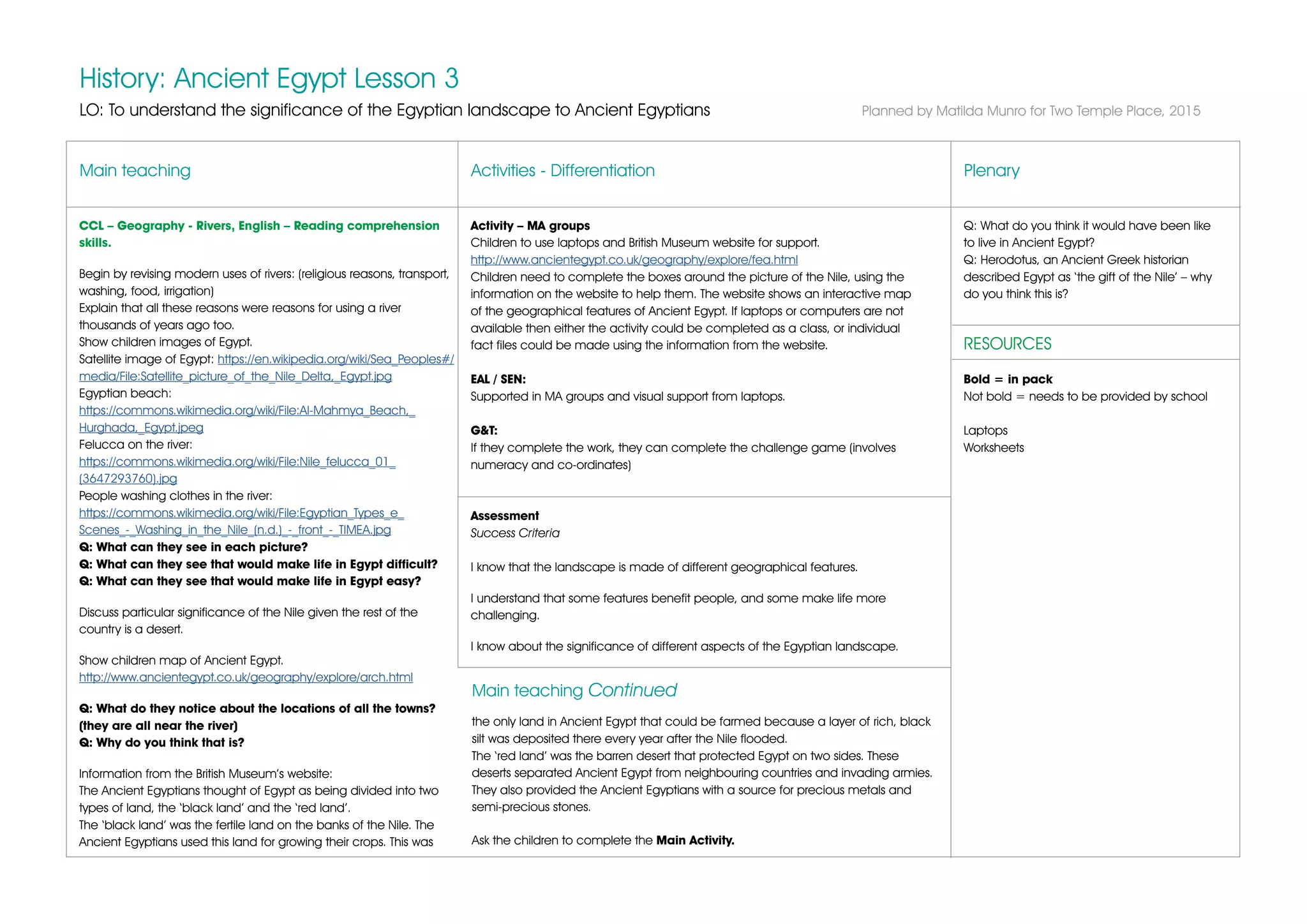 History: ancient egypt lesson 1 two temple place | PDF